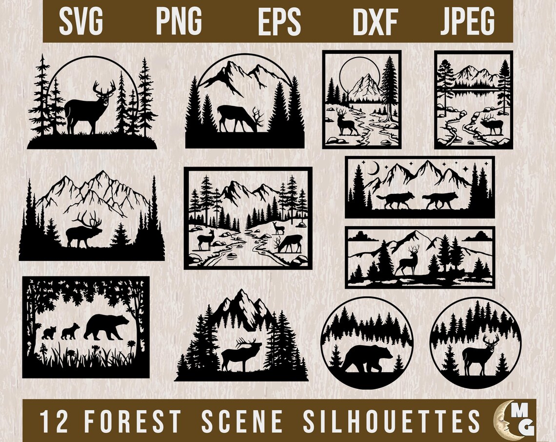 Forest Landscape SVG, Forest Scene SVG, Forest Silhouette Svg ...