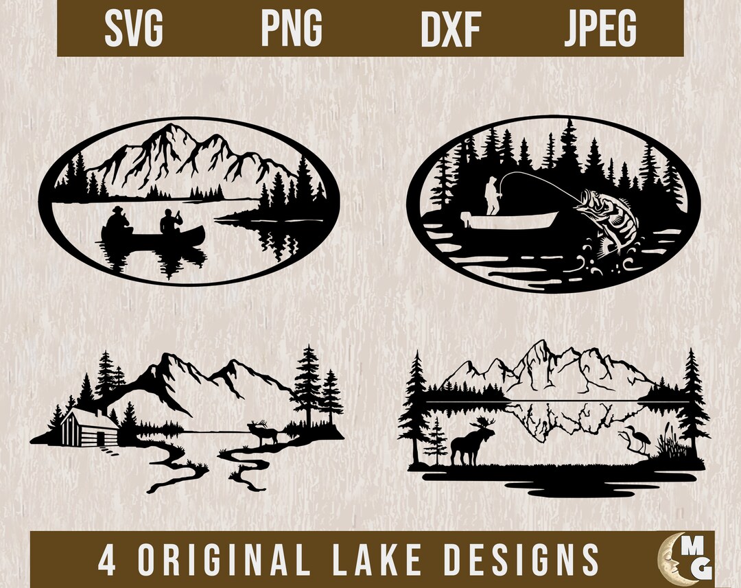 Lake Scene Silhouettes SVG Bundle, Lake Scene Silhouette,lake Life Svg ...