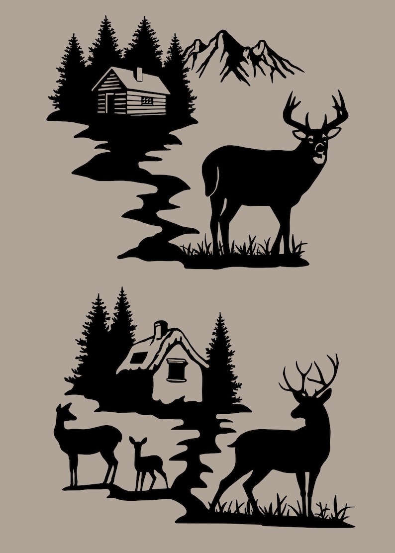 Deer Bundle SVG Deer Scene Svg Cabin SVG Deer Cut File - Etsy