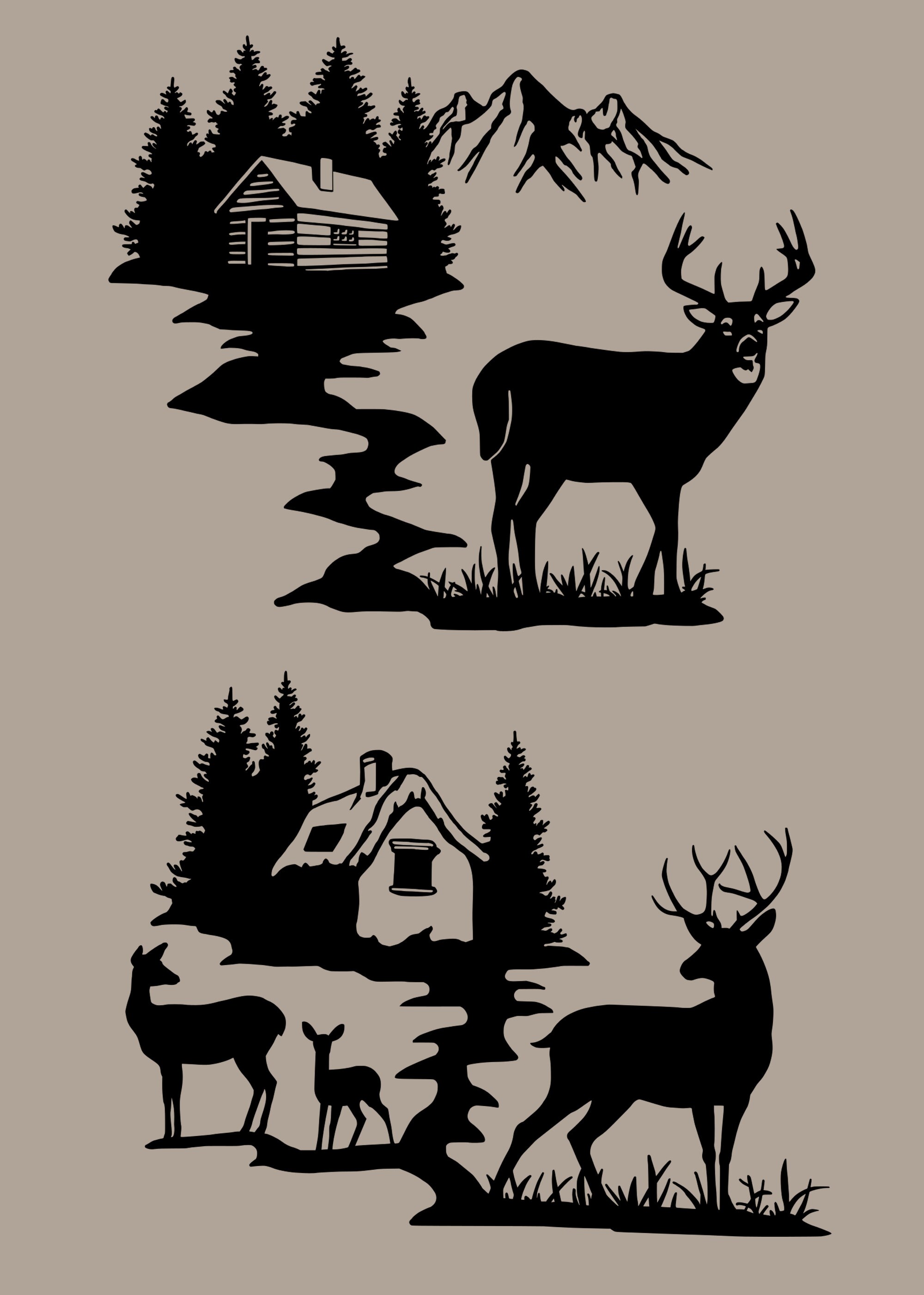 Deer Bundle SVG Deer Scene Svg Cabin SVG Deer Cut File - Etsy