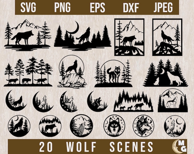 Wolf Scenes Bundle Svg,wolf Svg,howling Wolf Svg,adventure Svg,nature ...