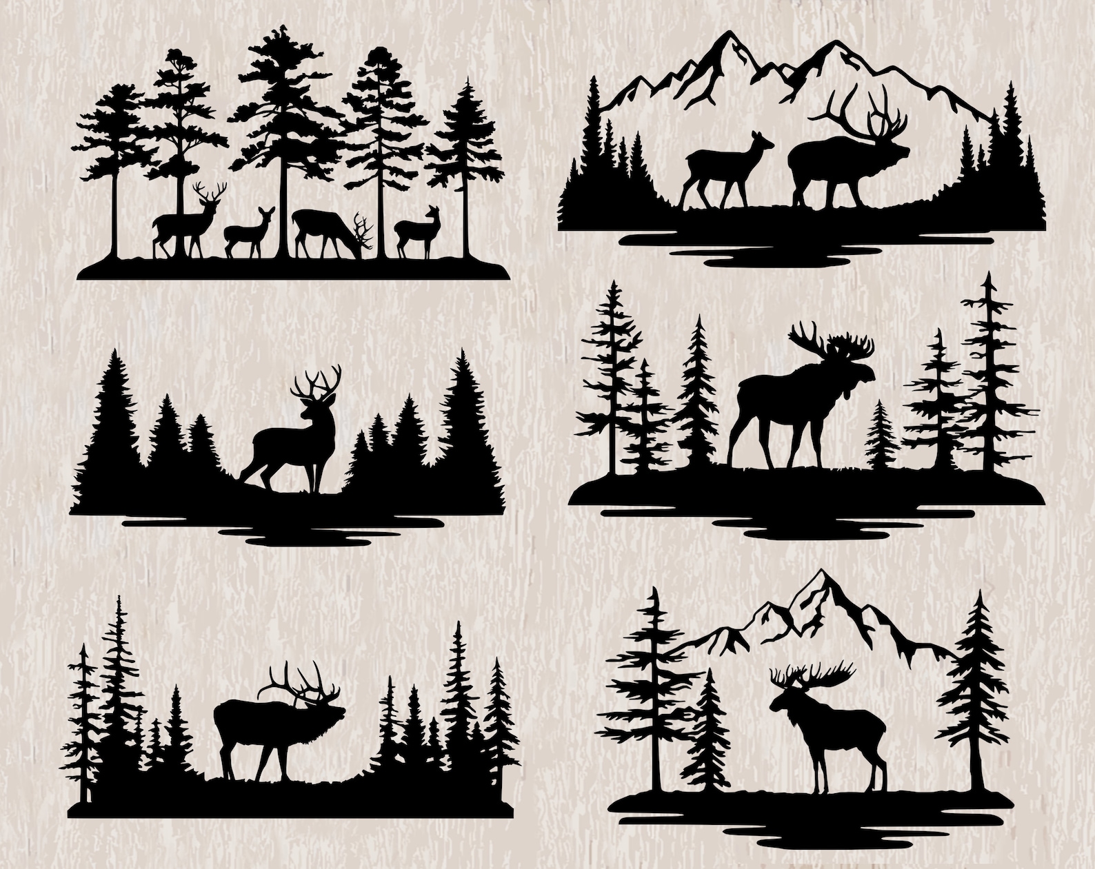 Woodland Scenes Bundle SVG, Wilderness Svg, Deer Svg, Forest Silhouette ...