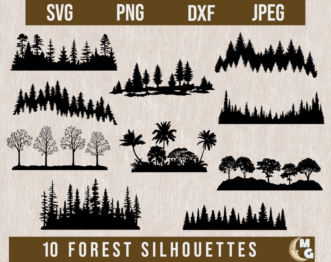 Bundle SVG forêt, paysage SVG, Silhouette de forêt, fichiers découpés ...