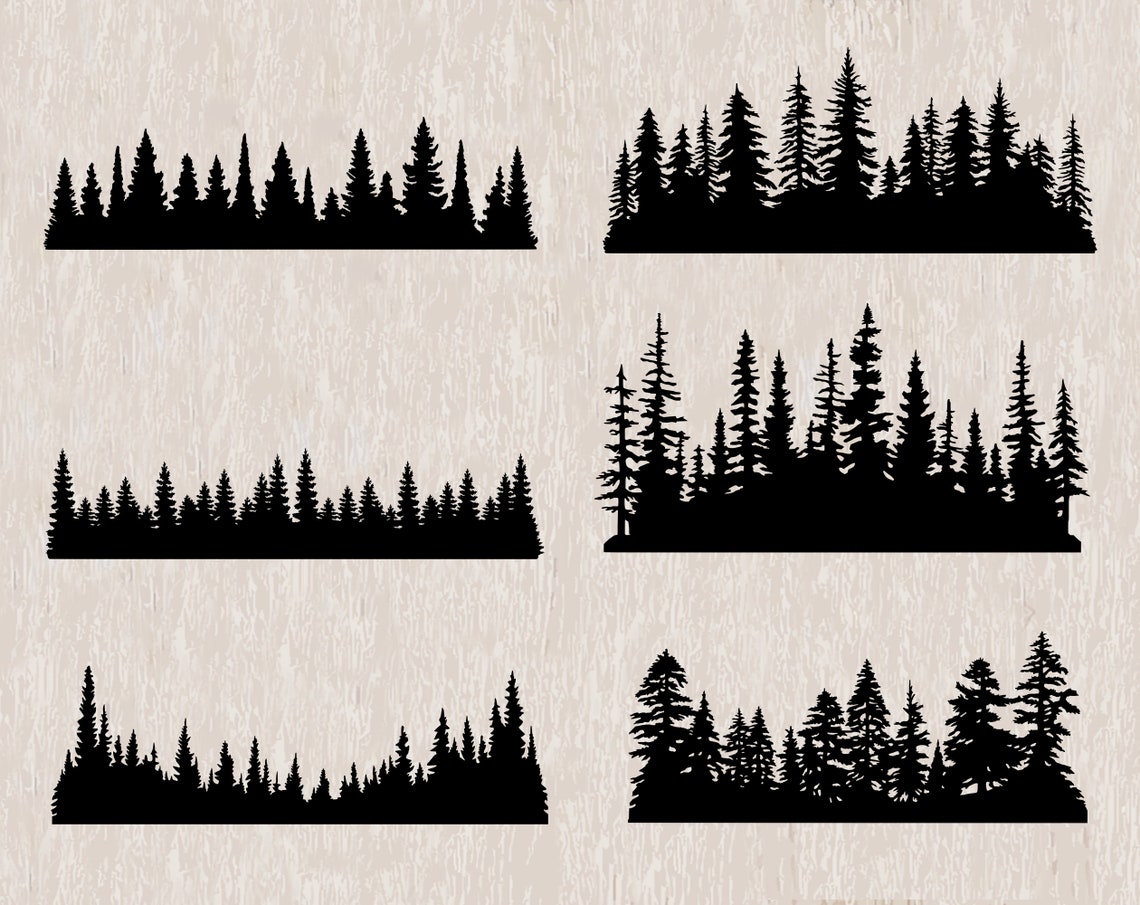 Bundle forêt SVG, paysage SVG, silhouette de la forêt, fichiers ...