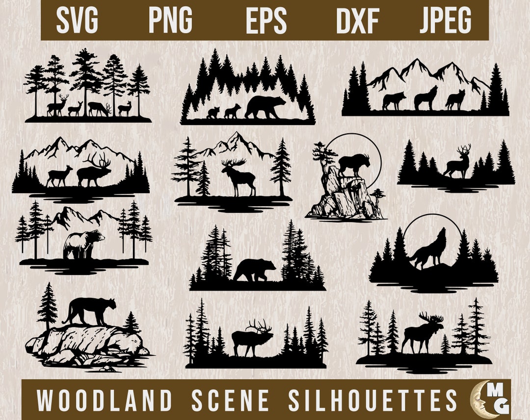 Woodland Scenes Bundle SVG, Wilderness Svg, Deer Svg, Forest Silhouette ...