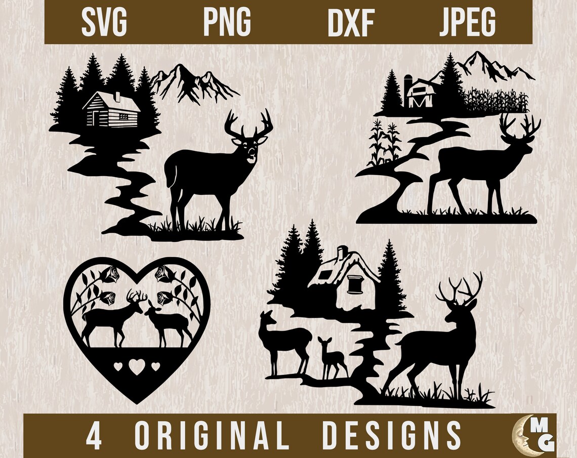 Deer Bundle SVG Deer Scene Svg Cabin SVG Deer Cut File - Etsy