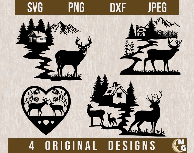 Deer Bundle SVG, Deer Scene Svg, Cabin SVG, Deer Cut File, Lasercut ...
