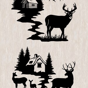 Deer Bundle SVG, Deer Scene Svg, Cabin SVG, Deer Cut File, Lasercut ...