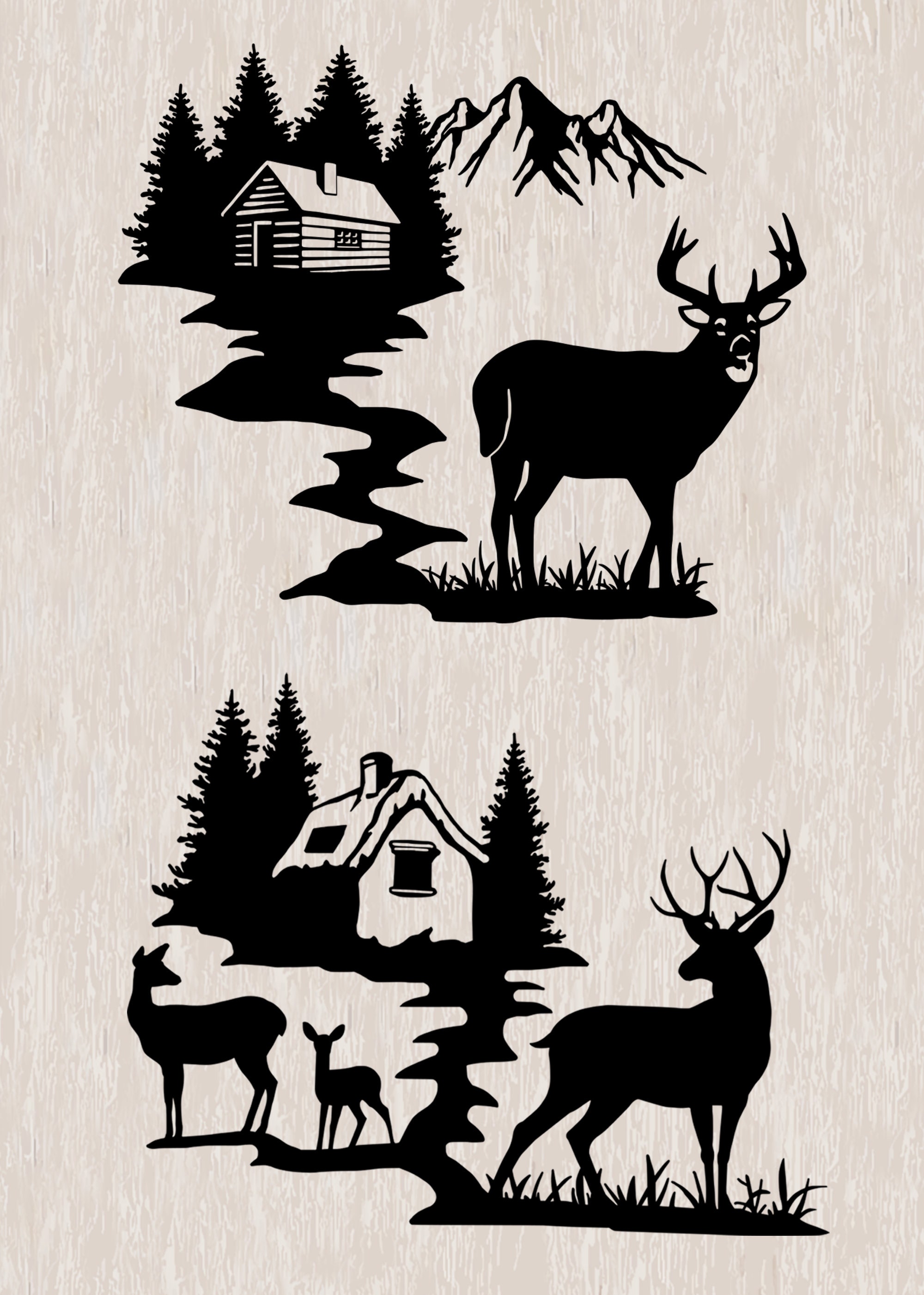 Deer Bundle SVG Deer Scene Svg Cabin SVG Deer Cut File - Etsy