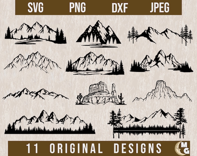 Mountains Scene Cut Files, Nature Scene Svg, Adventure Svg, Dxf for ...