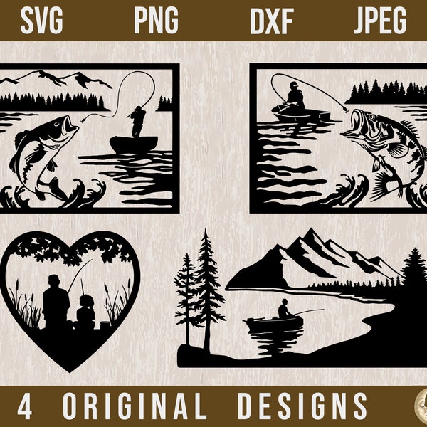 Bass Fishing Scene Dxf - Etsy