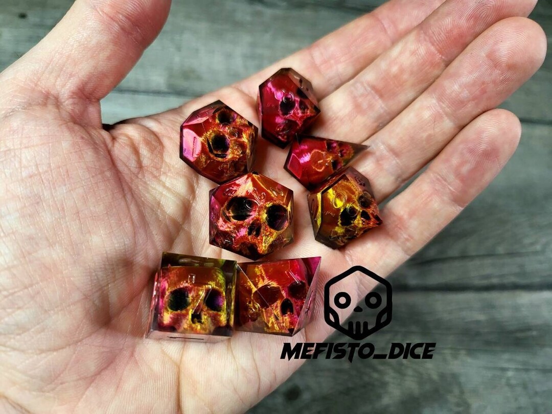 Skull Dead Fire Dice Set Sharp Edge, D&D Dice Set for Dungeons and ...