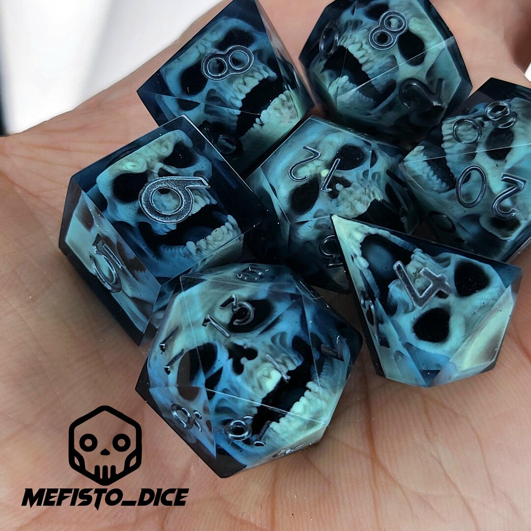 Undead Skull Dice Set – Black Resin RPG Dice With Silver Numbers for ...