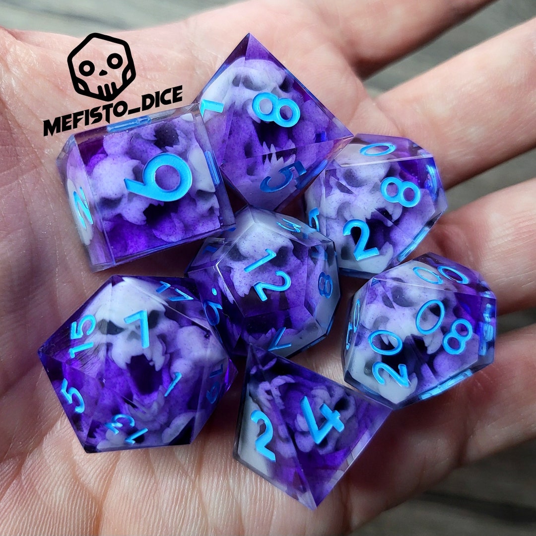 Dice Dnd Set Skull Full Purple and Blue Ink Sharp Edge, D&D for ...