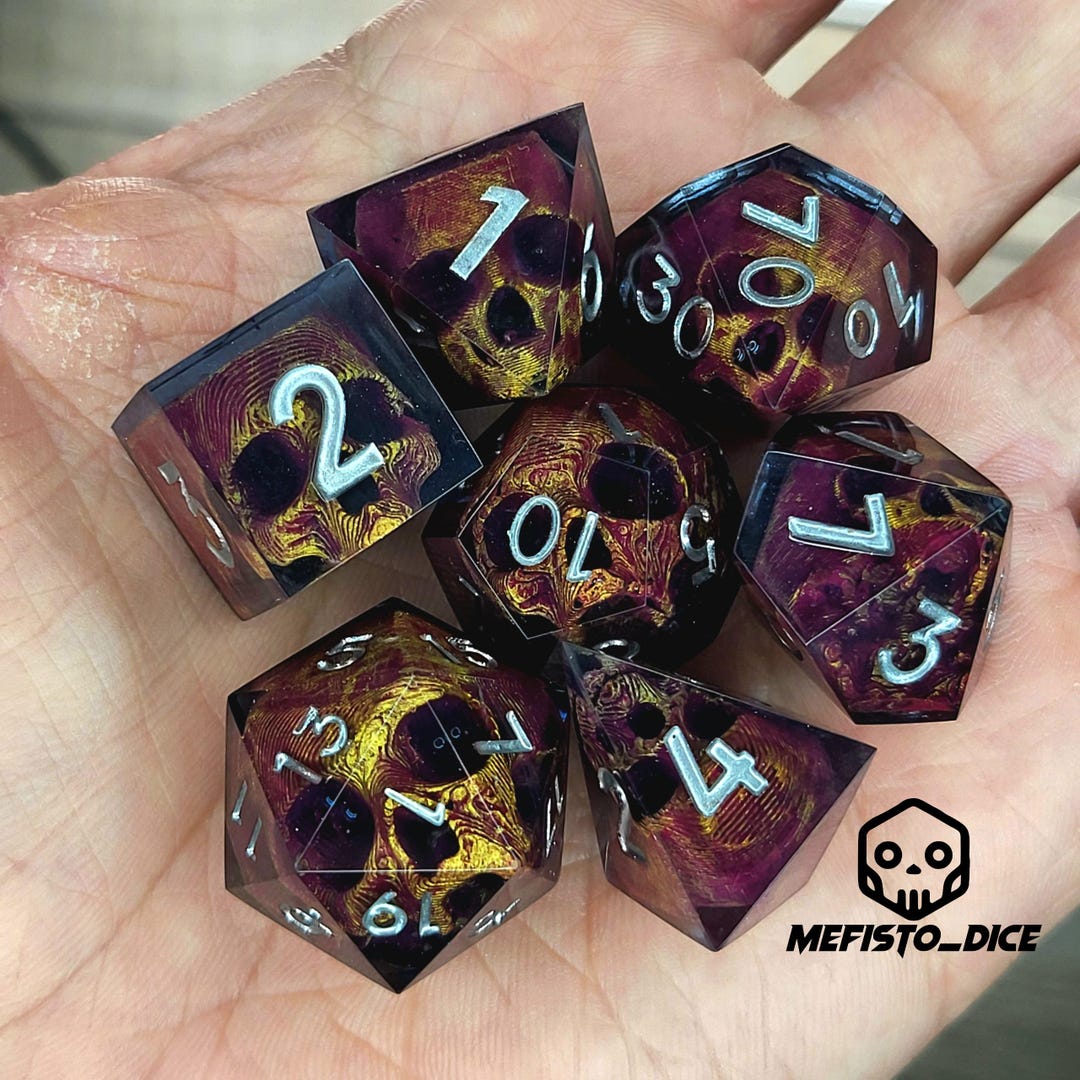 Dice Set Dnd Skull for Dungeons and Dragons Handpainted D&D Silver Ink ...