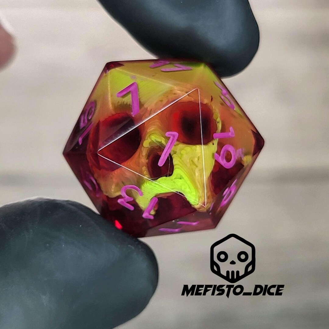 D20 Dice for Dnd With a Metallic Green Skull Inside Covered in Red ...