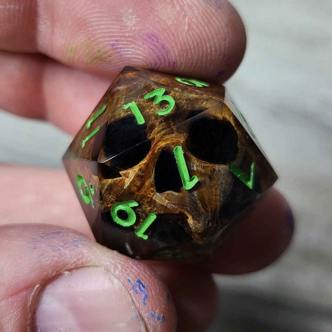 D20 Dice Dnd for Dungeons and Dragons Skull Dice With Green Numbers - Etsy