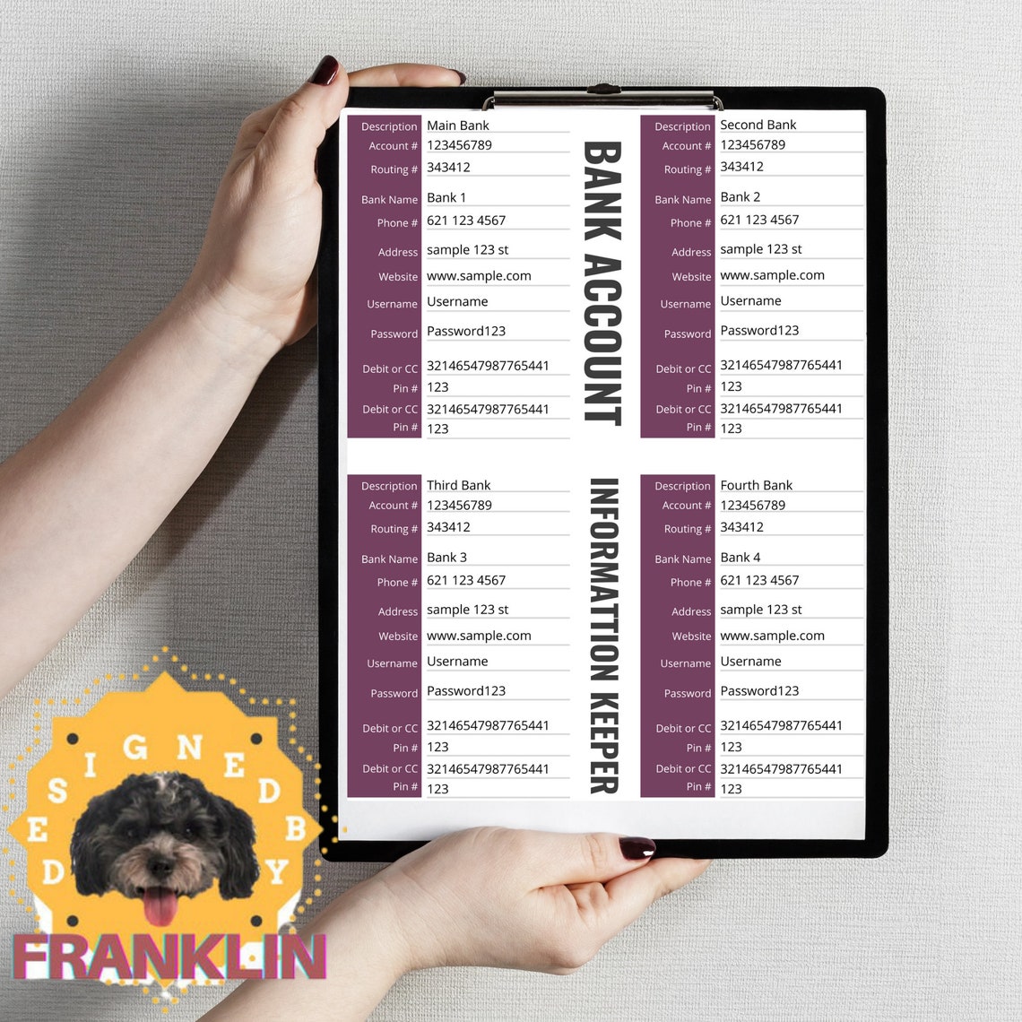 Bank Account Information Keeper Canva Editable Credit Card | Etsy
