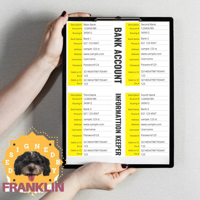 Bank Account Information Keeper Canva Editable Credit Card | Etsy
