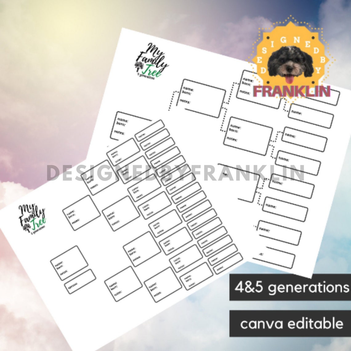 4 and 5 Generations Family Tree Template Canva Editable Printable - Etsy