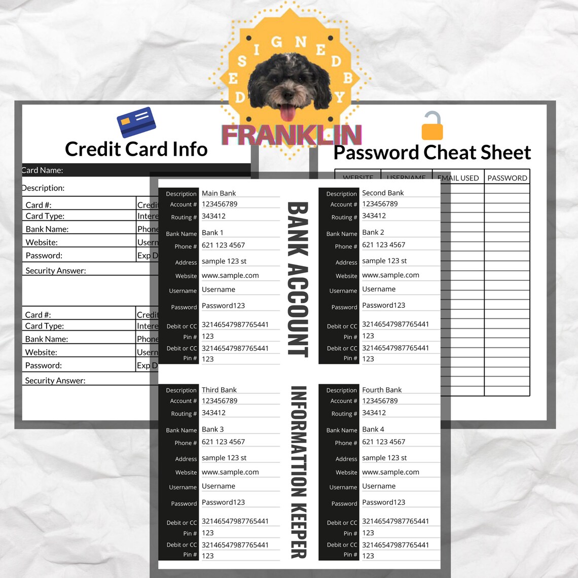 Bank Account Information Keeper Canva Editable Credit Card | Etsy