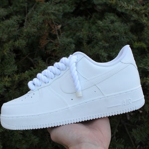 Custom Air Force 1 White "matte White Rope Laces" // Rope Laced Custom ...