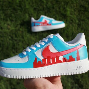 Custom Air Force 1 "chicago Skyline" // Light Blue Red City Custom ...