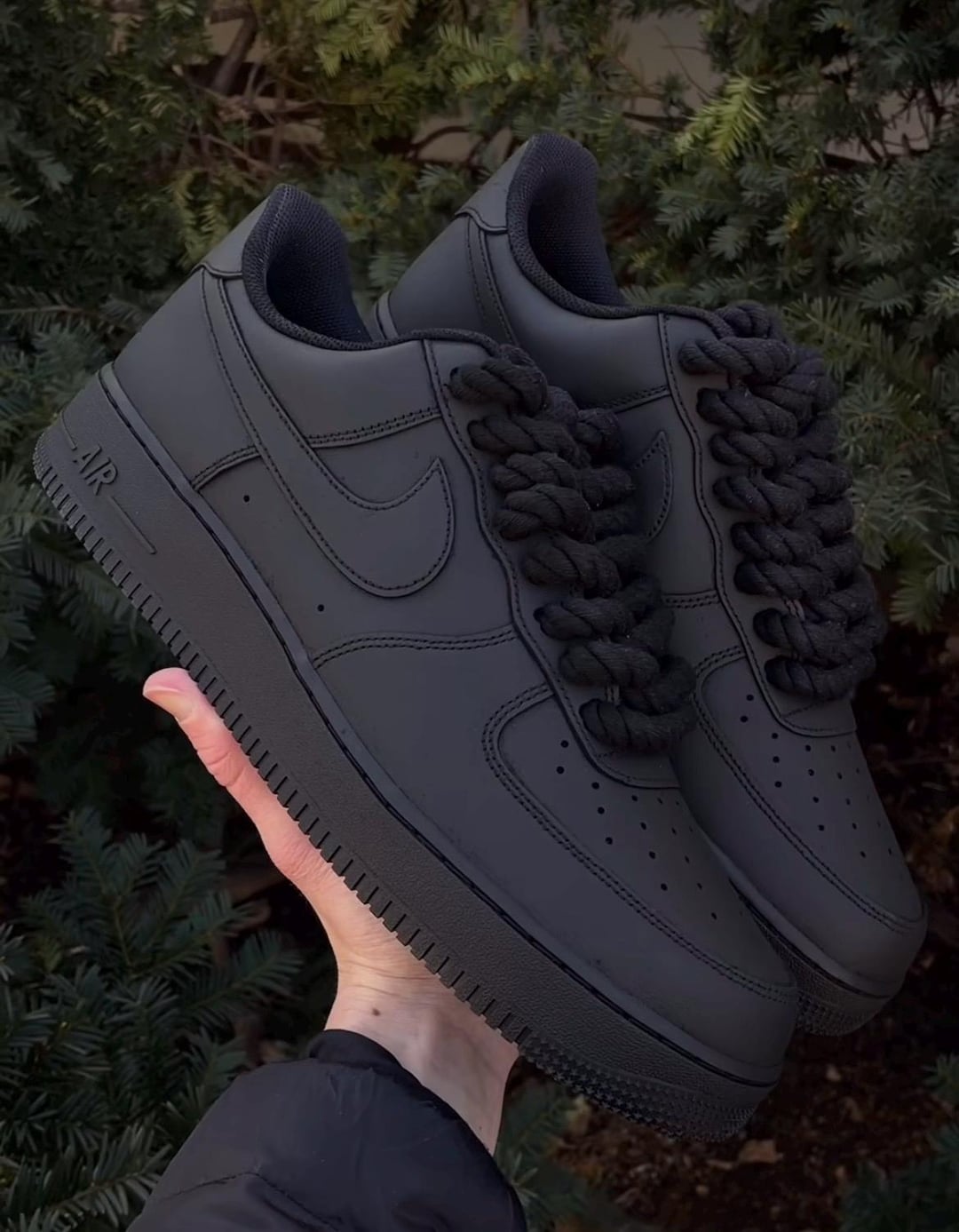 Custom Matte Black Air Force 1 With Thick Black Rope Laces - Etsy