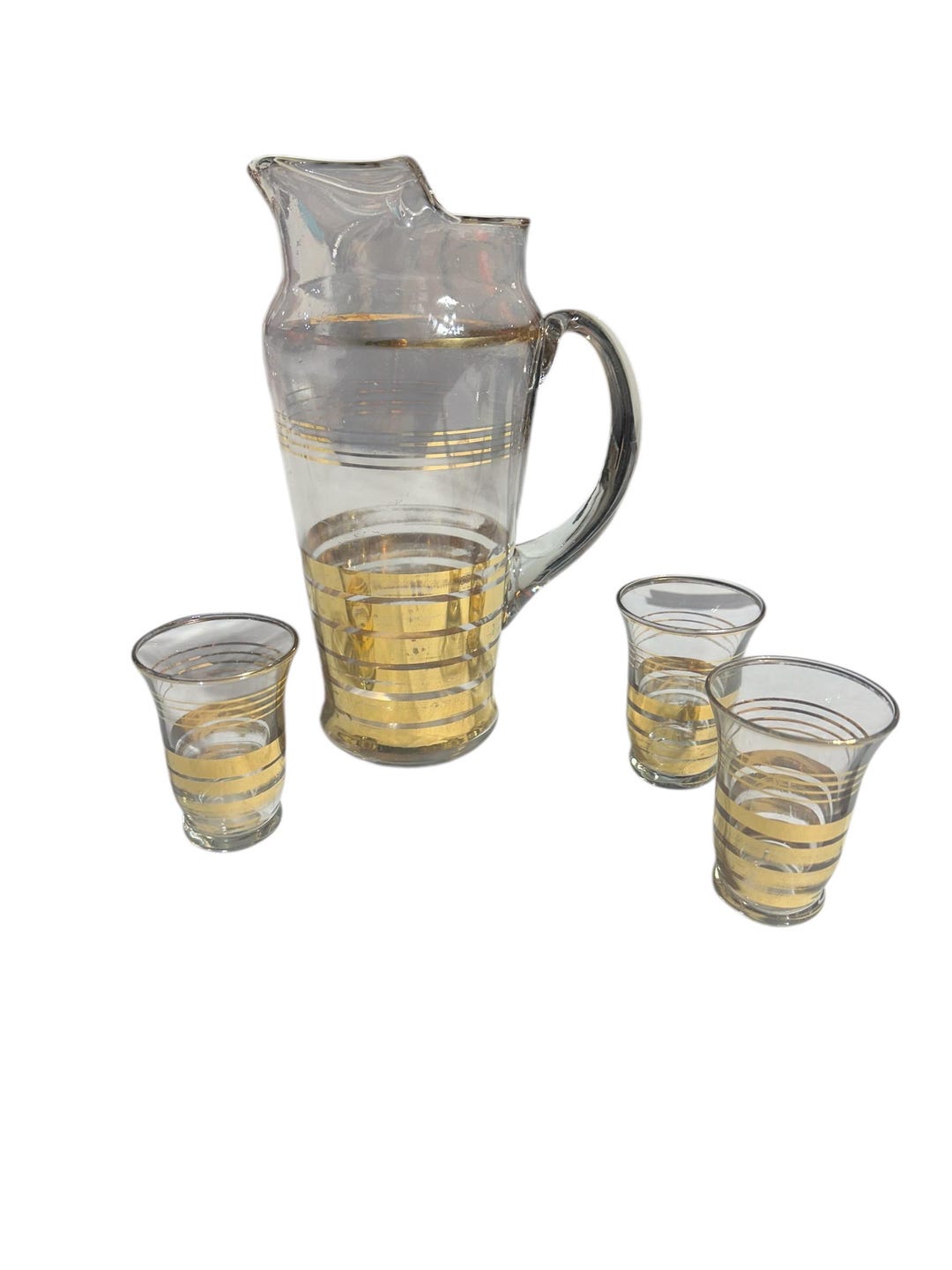 Vintage 1950's - 60's Mid Mod Gold Trim Martini Pitcher and 3 Glasses ...