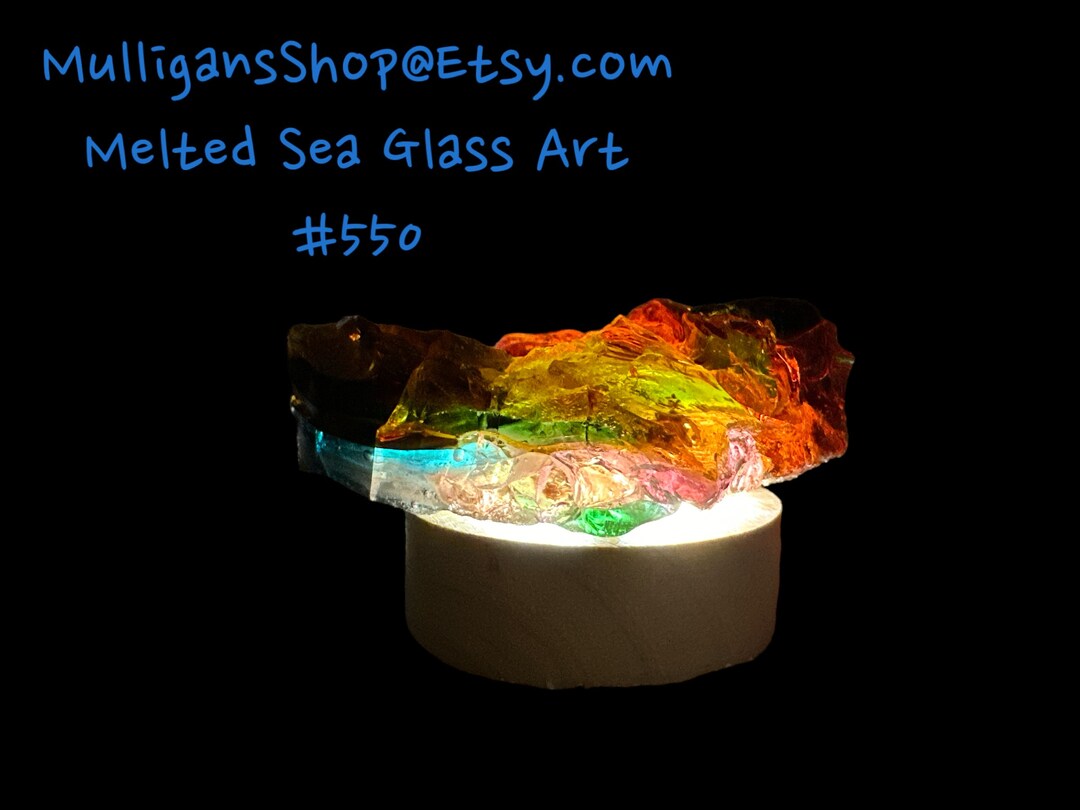 Sea Glass Art, Bonfire Sea Glass Art, Melted Sea Glass Art, LED Light ...