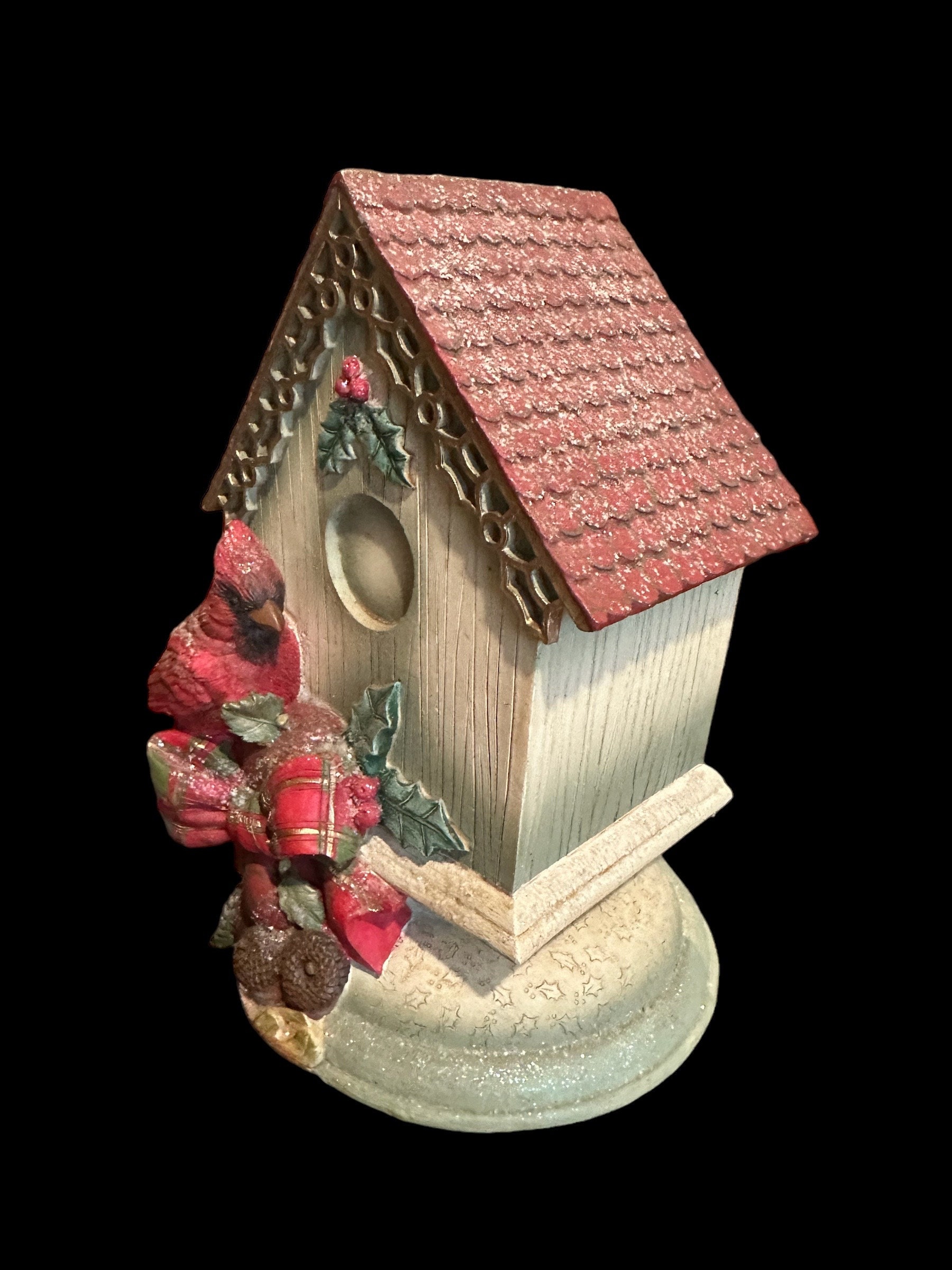 Vintage Sankyo Musical Red Cardinal and Birdhouse With Light Glitter ...
