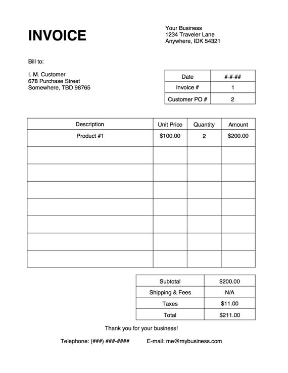 Form Fillable Invoice PDF - Etsy