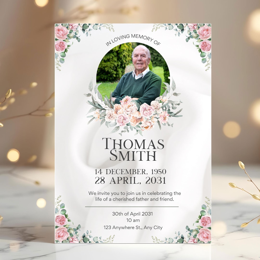 Editable Funeral Invitation Template: Celebration of Life Announcement ...