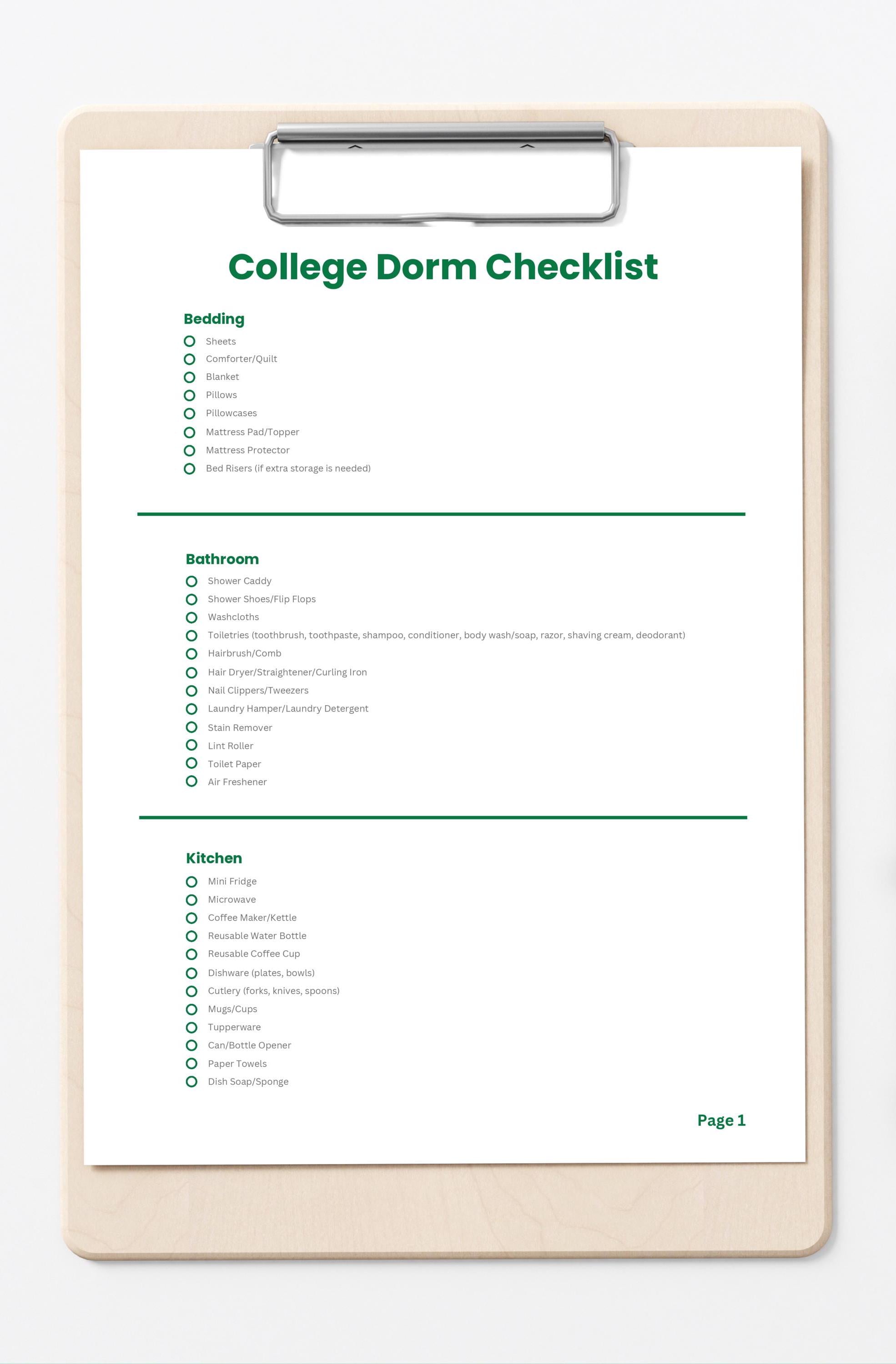 College Dorm Checklist: Printable Dorm Essentials List (digital ...