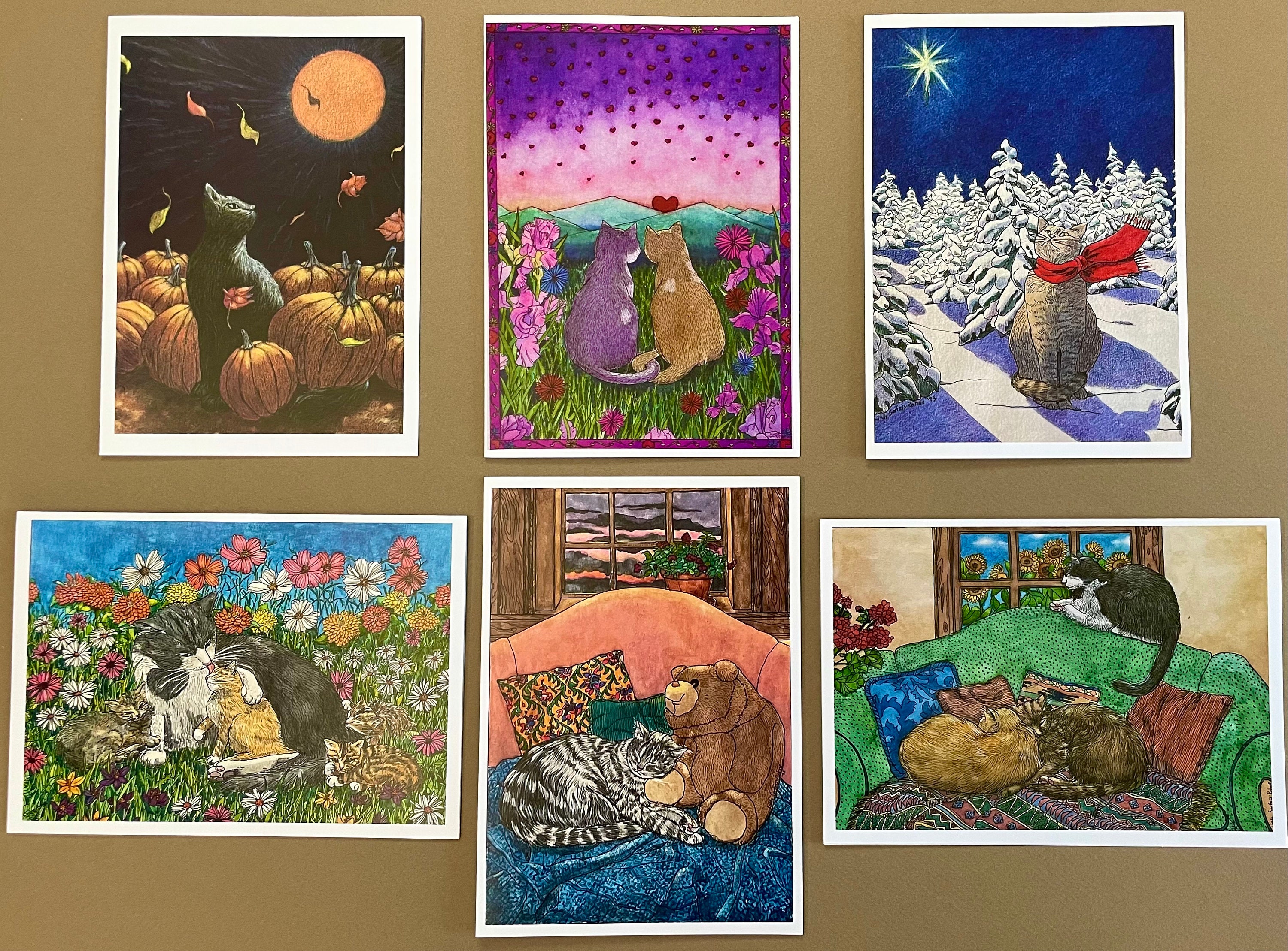 Cats Greeting Cards Sets Blank Notes - Etsy