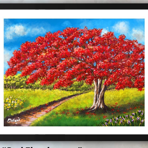 Red Tree Painting - Etsy