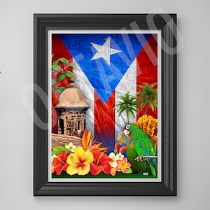 Puerto Rico Flag Collage Print Icons Puerto Rico Island Giclée Puerto ...