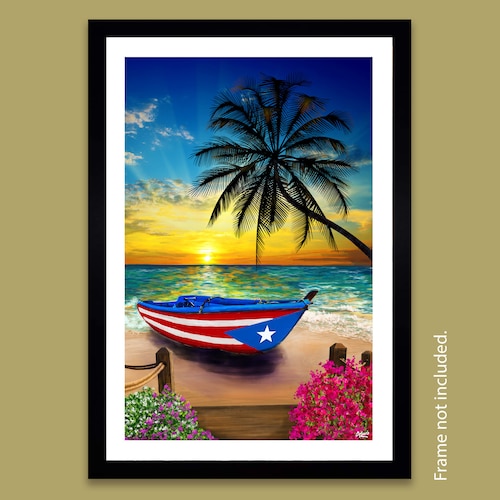 Puerto Rico Giclee Beach Boat Print Sunset Wall Decor Puerto - Etsy