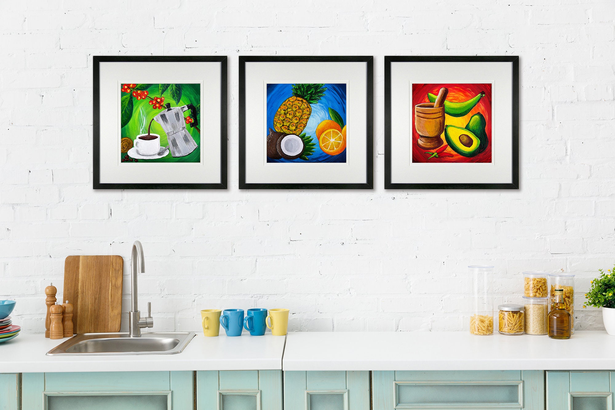 Puerto Rico Print Kitchen Trio Colorful Art Wall Fruits - Etsy
