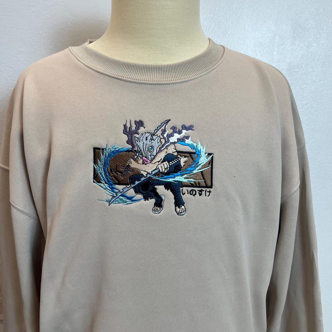 Inosuke Embroidered Hoodie, Demon Slayer Anime Sweatshirt - Etsy