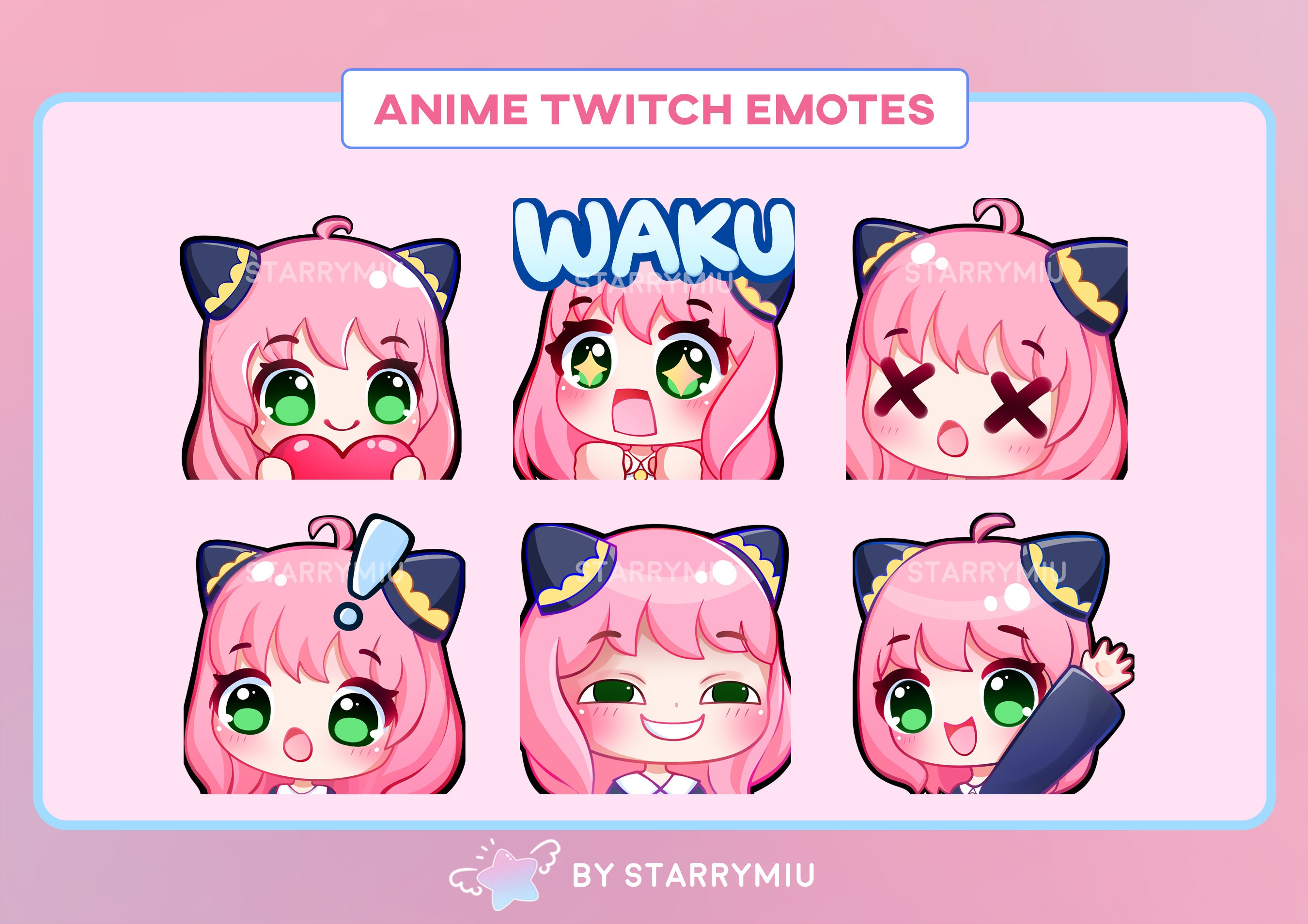 Pink Anime Girl Twitch Stream Emotes Cute Kawaii - Etsy Portugal