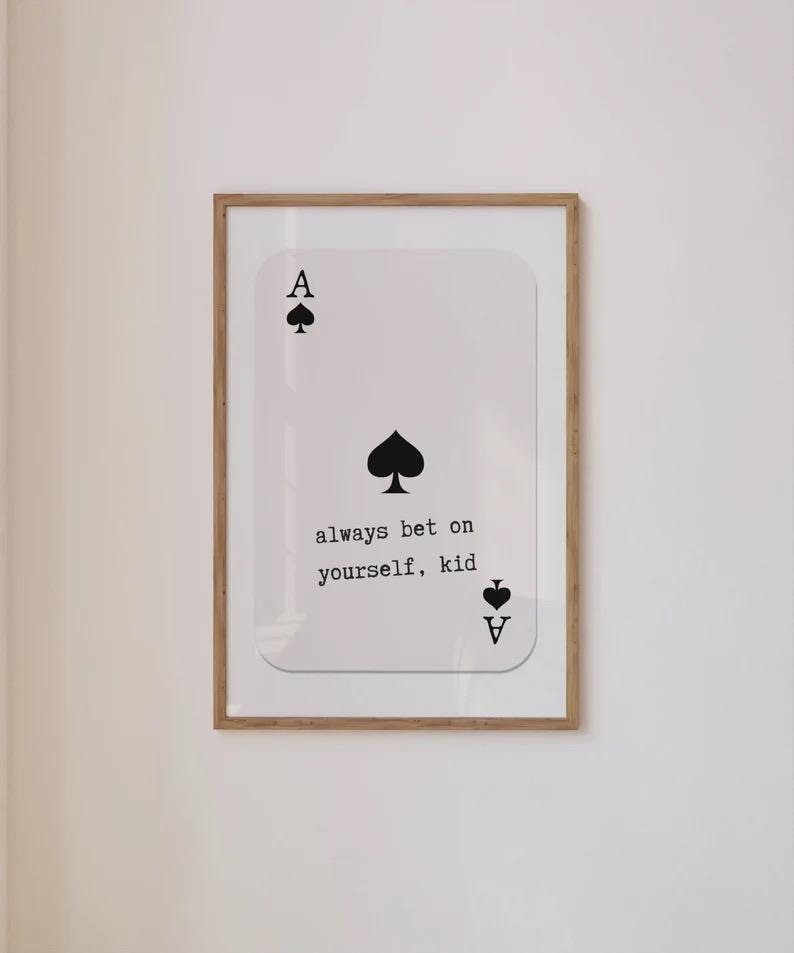 Trendy Playing Card Art, Ace of Spades Print, Daily Affirmation Poster ...
