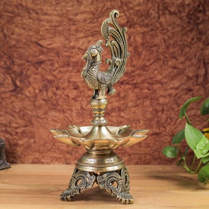 34 Cm Peacock Diya Table Oil Lamp Temple Brass Peacock Diya - Etsy