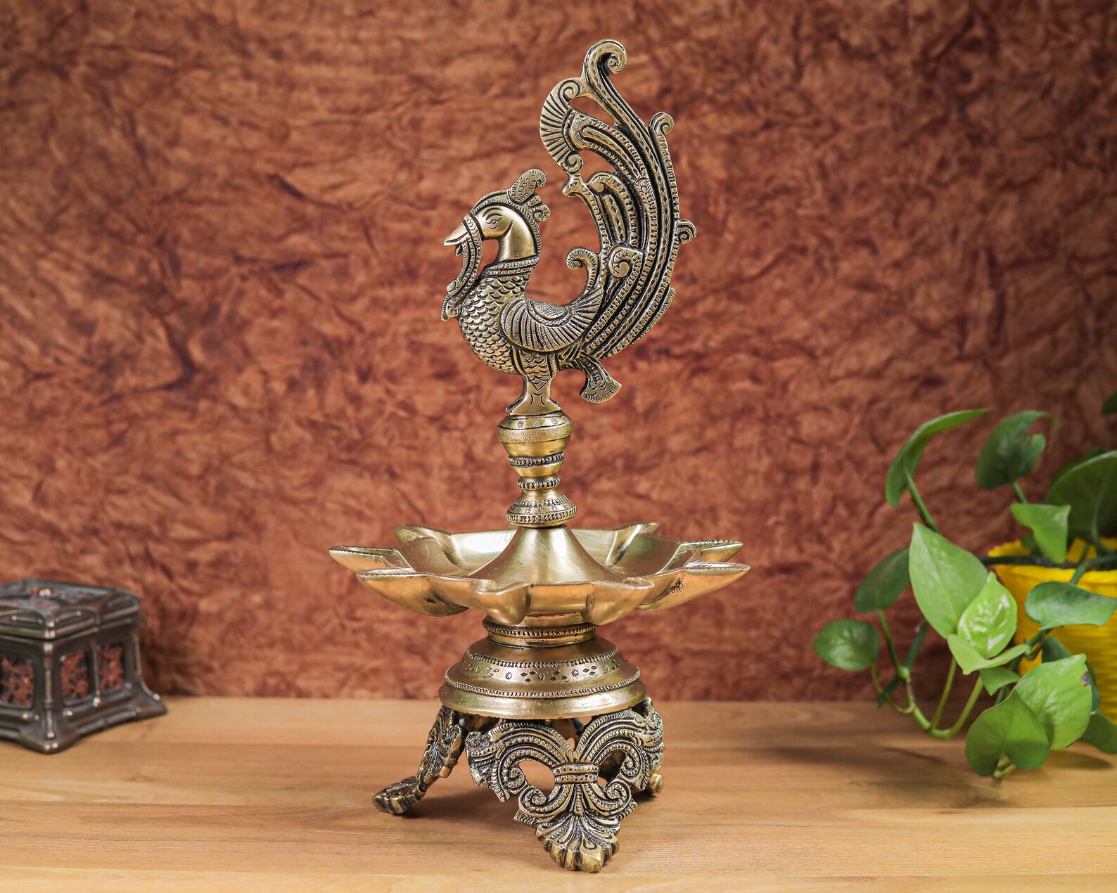 34 Cm Peacock Diya Table Oil Lamp Temple Brass Peacock Diya | Etsy