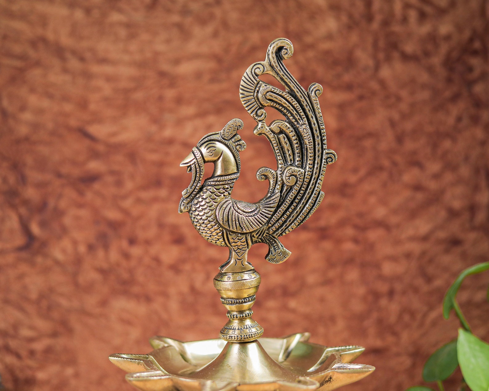34 Cm Peacock Diya Table Oil Lamp Temple Brass Peacock Diya | Etsy