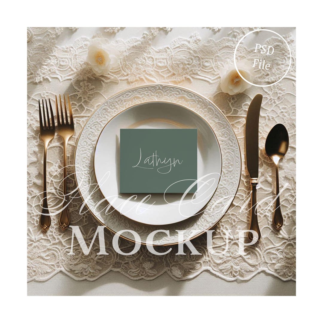 Square Place Card Mockup PSD Wedding Reception Table, Place Setting ...