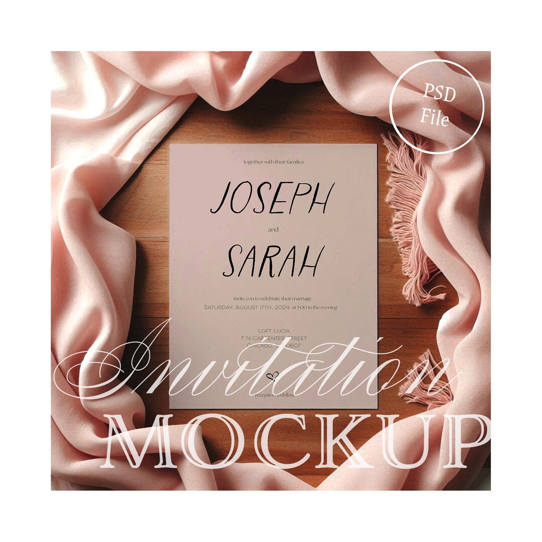 Pink Wedding Invitation Mockup PSD Invite Flat Lay 5x7 Card Easy to Use ...