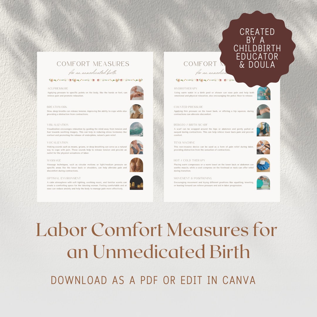 Labor Comfort Measures Handout for Unmedicated Birth (PDF Download) - Etsy