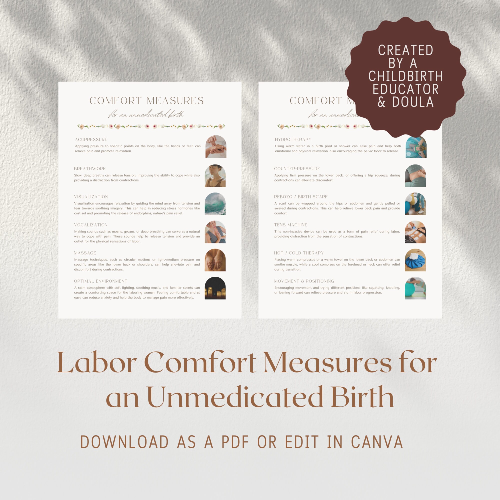 Labor Comfort Measures Handout for Unmedicated Birth (PDF Download) - Etsy