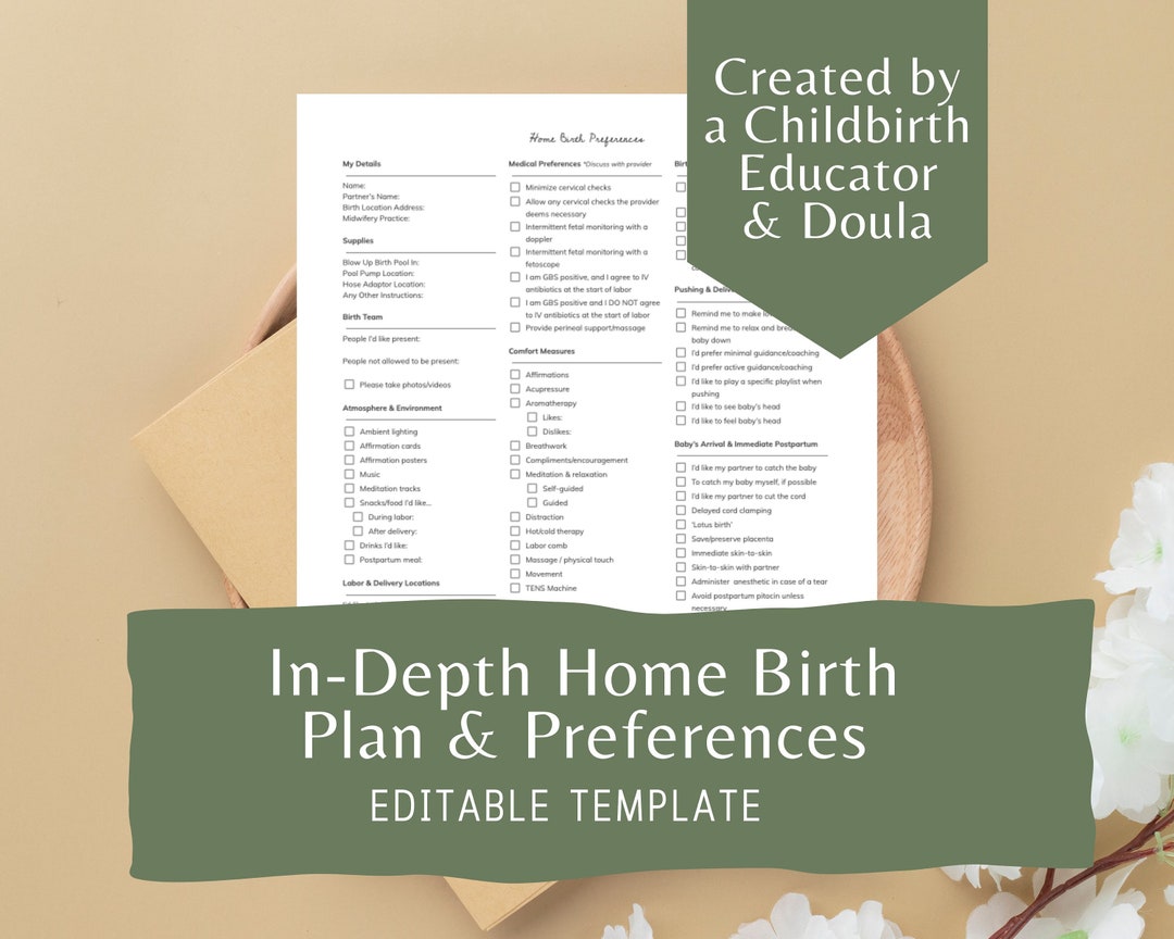 Home Birth Plan, Home Birth Preferences, Printable Home Birth Plan ...